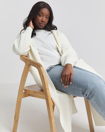 Cream Longline Fisherman Rib Cardigan | Simply Be