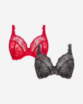 Pretty Secrets (2 Pack) Ella Lace Full Cup Wired Bras (C-H) Blue/Coral ...