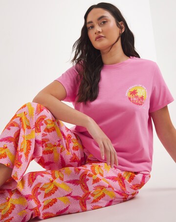 Graphic Tee and Printed Bottoms Pyjama Set | Simply Be