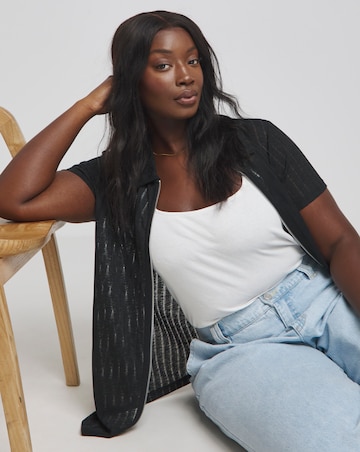 Simply Be Black Textured Zip Through Top | Simply Be