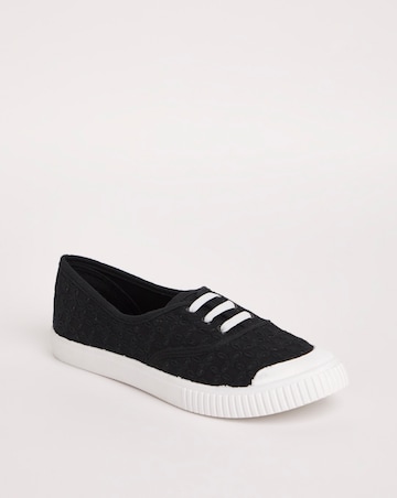Burney Broderie Lace Up Plimsole Trainers Wide E Fit | Simply Be