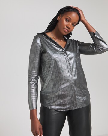 Silver Metallic Plisse Shirt | Simply Be