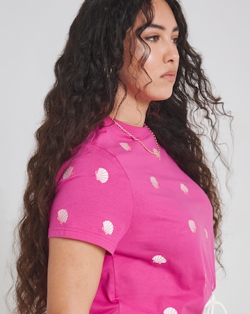 Pink Mini Shells Embroidered T-Shirt | Simply Be
