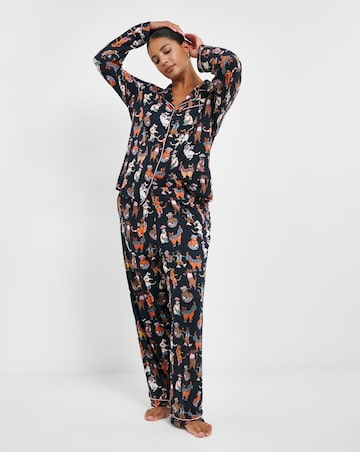 Chelsea Peers Jersey Disco Cats Print Pyjama Set | Simply Be