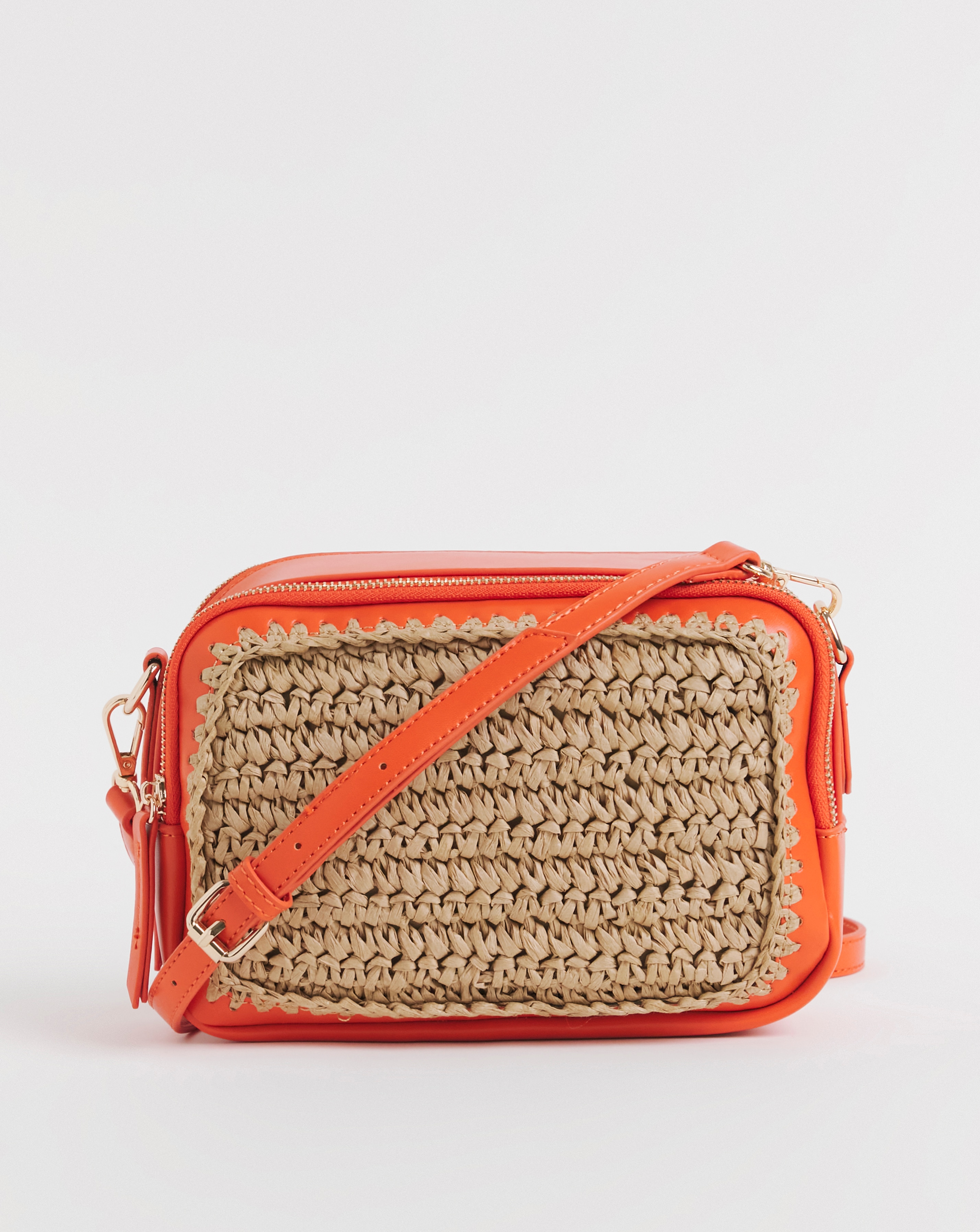 Orange Detail Raffia Camera Bag | Simply Be