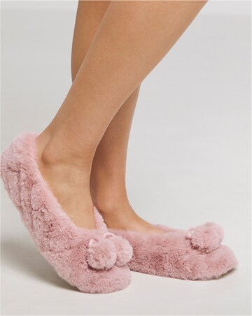 Ebony Pom Pom Ballerina Slippers Extra Wide EEE Fit | Simply Be