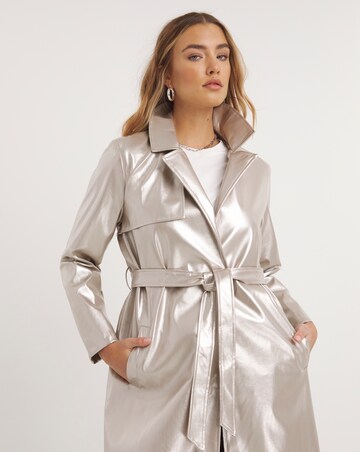 Silver Metallic PU Trench | Simply Be