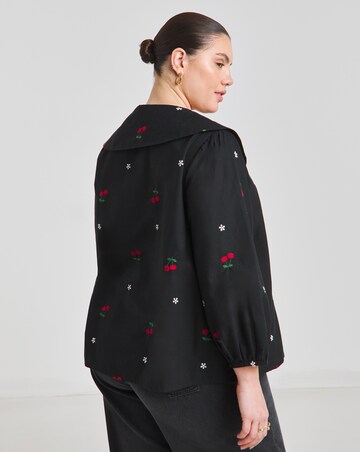 Embroidered Cherry Blouse with Tie Front Detailing | Simply Be