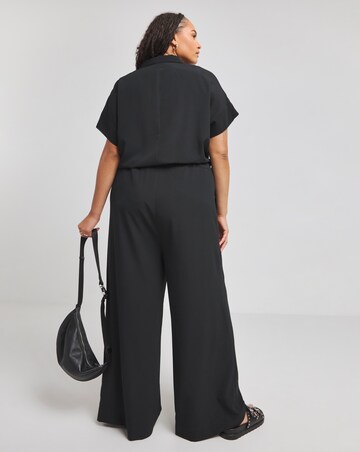 Black Button Up Wide Leg Jumpsuit With Pockets | Simply Be