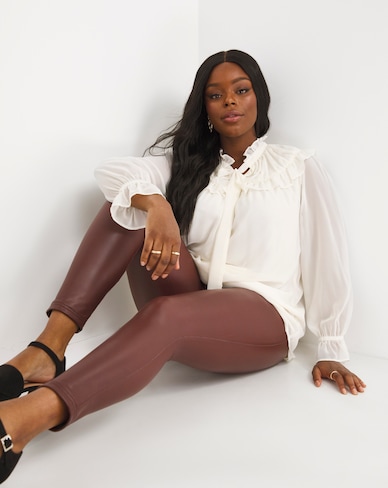 Pristine High Neck Ruffle Blouse with Tie Neck Detail | Simply Be