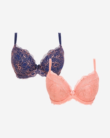 Pretty Secrets 2 Pack Ella Lace Padded Plunge Wired Bras | Simply Be