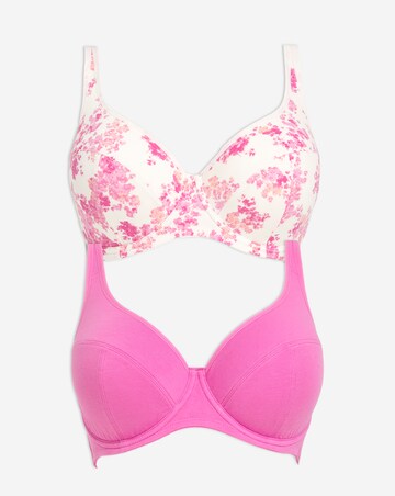 Slimma 2 Pack Cotton Full Cup Bras B-G - Pink Floral | Simply Be