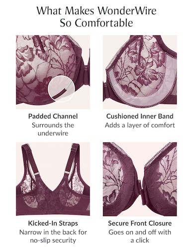 Glamorise Plus Size Lacey T-Back Front-Closure WonderWire Bra 9246 ...