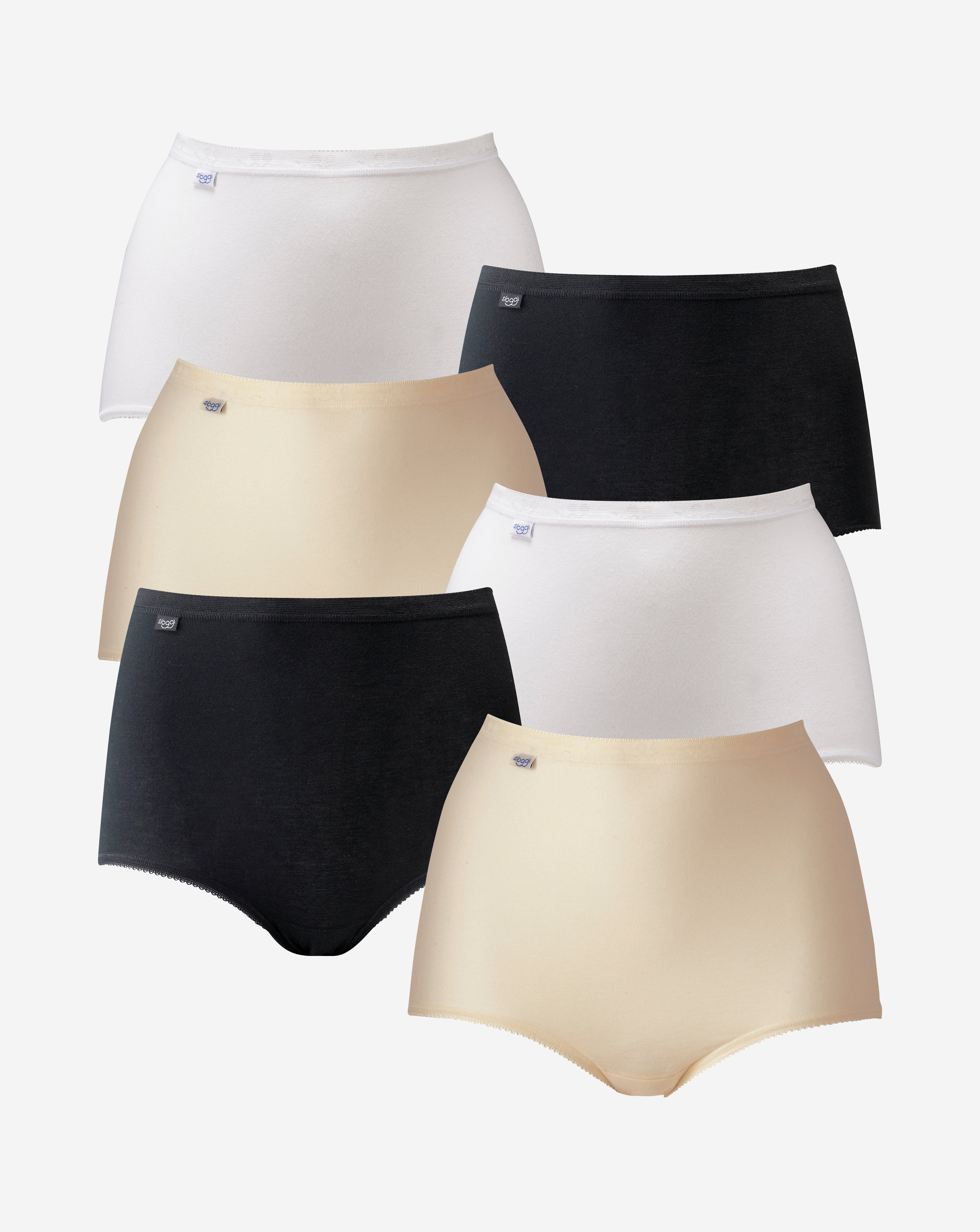Sloggi 6 Pack Basic Maxi Briefs, Wht/Blk/Skn | Simply Be