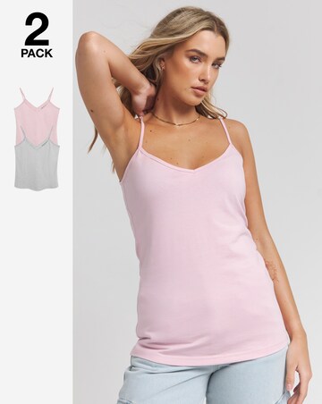 Grey Marl & Pink 2 Pack V Neck Longline Camis | Simply Be