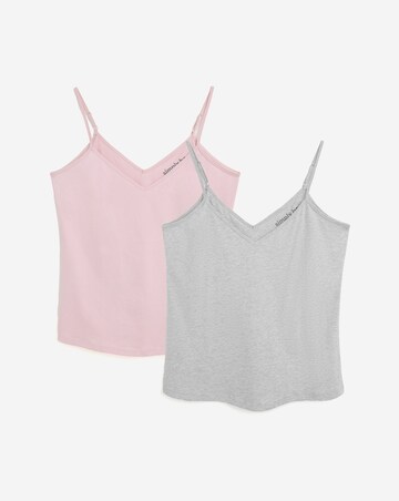 Grey Marl & Pink 2 Pack V Neck Longline Camis | Simply Be