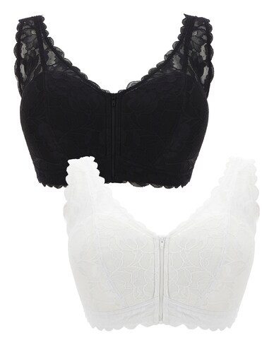 2 Pack Zip Front Lace Trim Comfort Bra | Simply Be