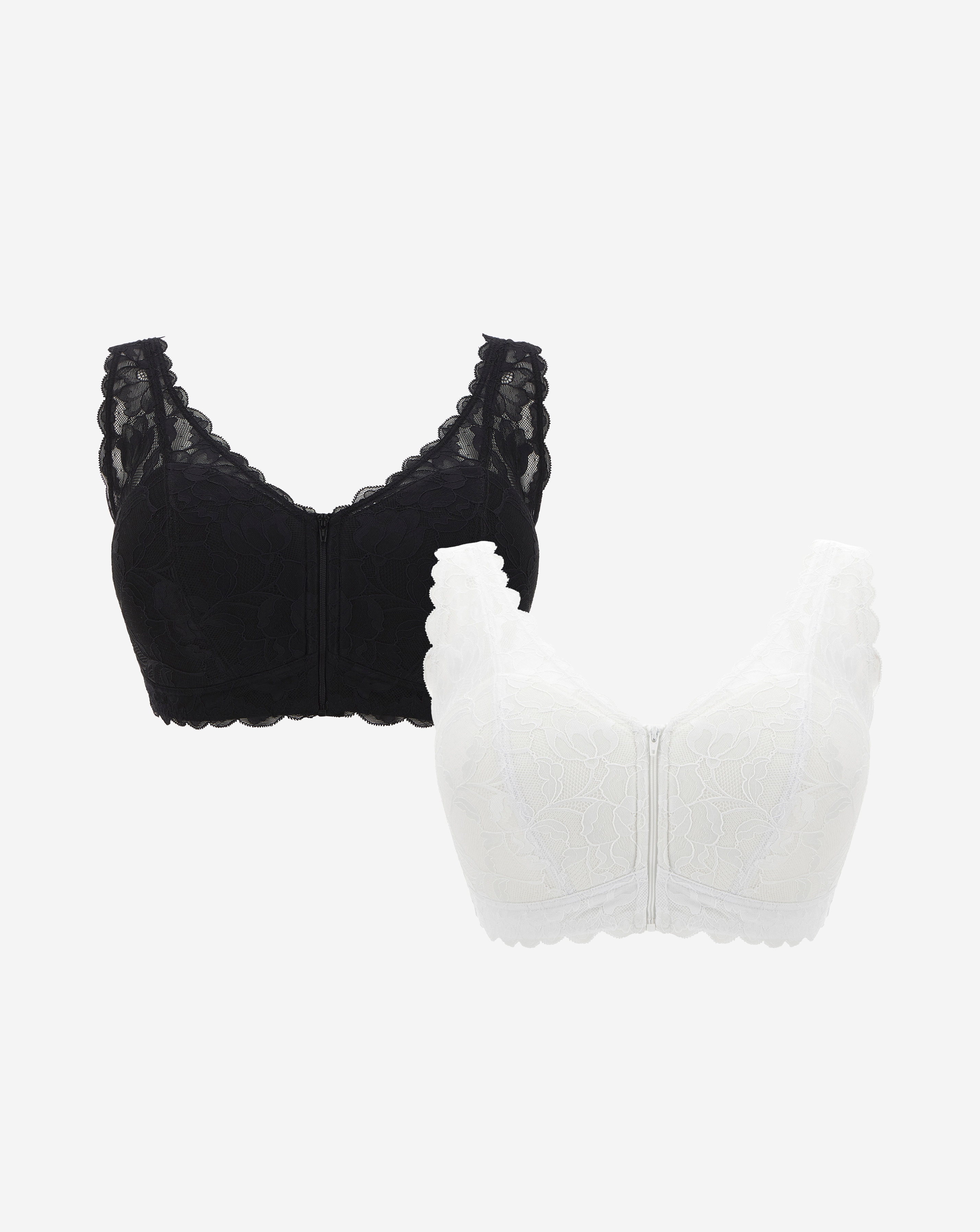 2 Pack Zip Front Lace Trim Comfort Bra A-D | Simply Be