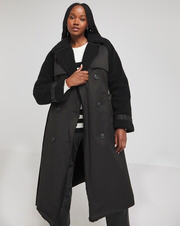 Black Borg Mix Trench Coat | Simply Be