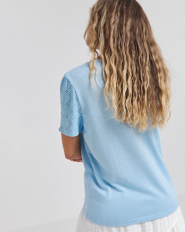 Blue Broderie Sleeve T-Shirt | Simply Be