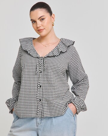 Gingham Ruffle Button Through Blouse | Simply Be