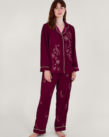 Monsoon Val Velvet Embroidered Pyjamas | Simply Be