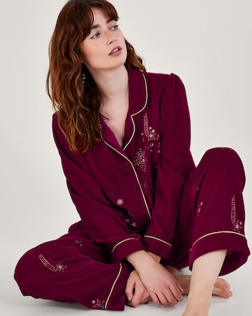 Monsoon Val Velvet Embroidered Pyjamas | Simply Be