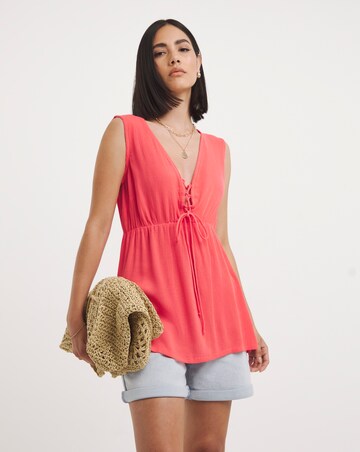 Coral Crinkle Tie Front Sleeveless Blouse | Simply Be