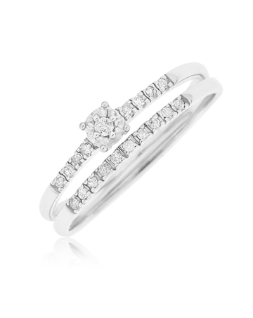 9 Carat White Gold and Diamond Two Piece Bridal Ring Set | Simply Be