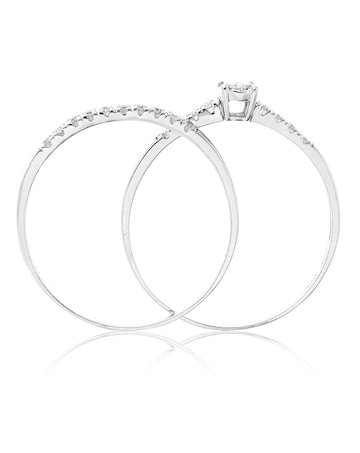 9 Carat White Gold and Diamond Two Piece Bridal Ring Set | Simply Be