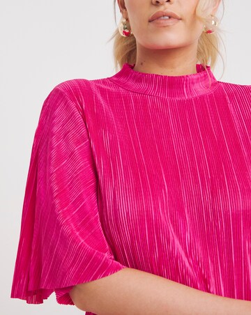 Pink Plisse Midi Dress With Angel Sleeves | Simply Be