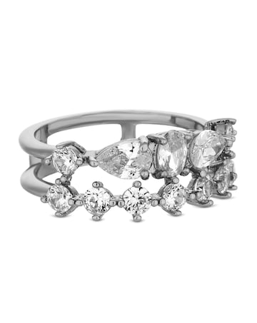 Silver Multi Cubic Zirconia Double Row Ring | Simply Be