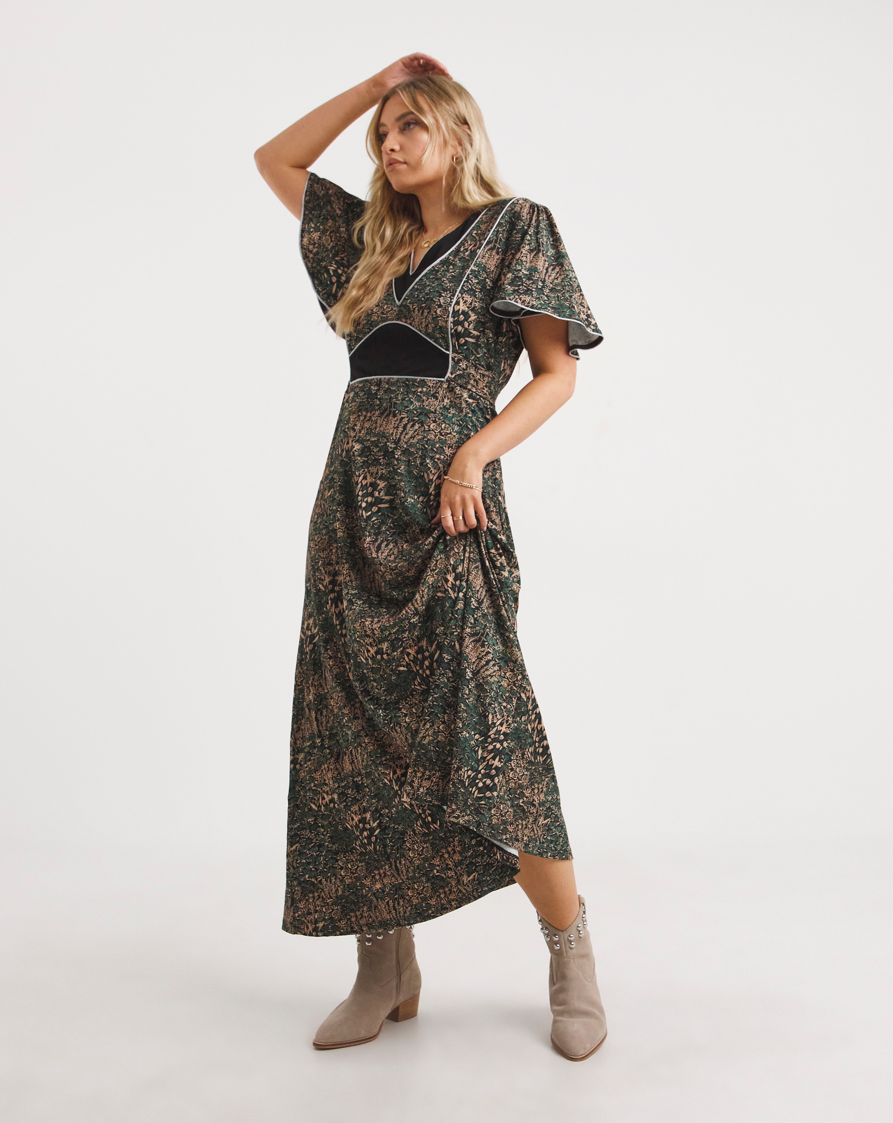 Joe Browns Jersey Contrast Floral V Neck Midi Dress | Simply Be