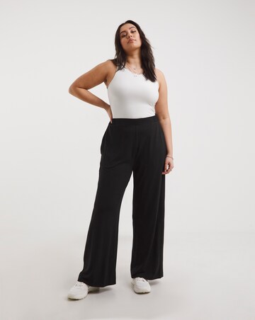 Black Jersey Elasticated Waist Wide Leg Trouser | Simply Be
