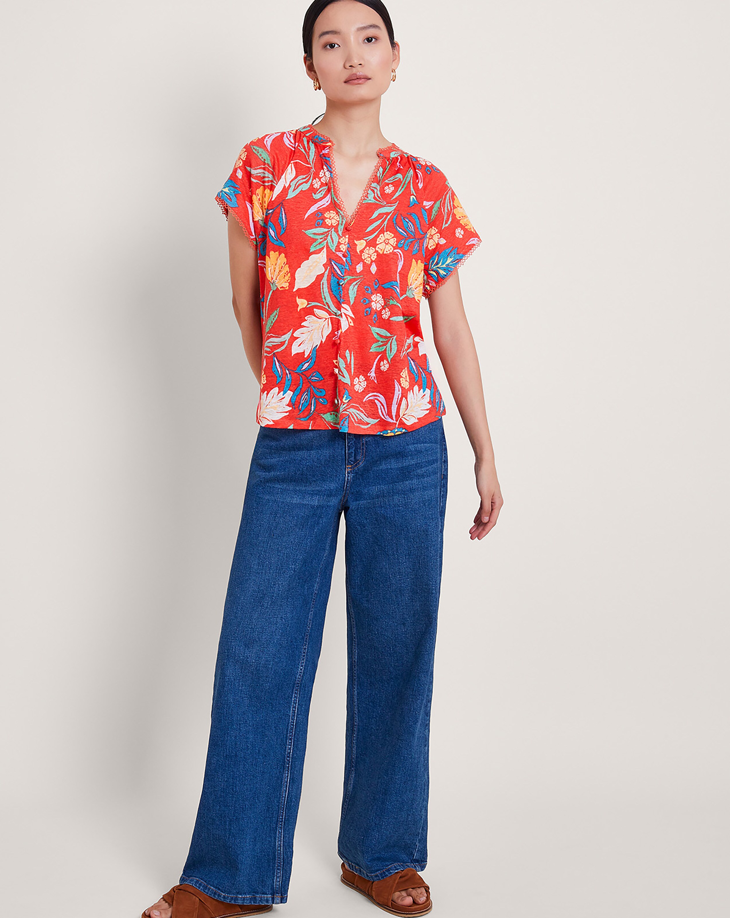 Monsoon Alma Print Linen T-Shirt | Simply Be