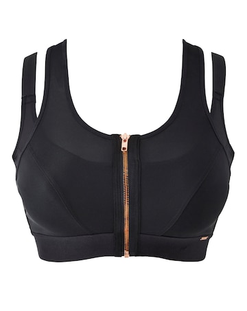 Figleaves Curve Black Two Layer Zip Front Sports Bra | Simply Be