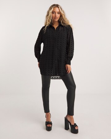 Black Relaxed Dip Back Georgette Dobby Shirt | Simply Be