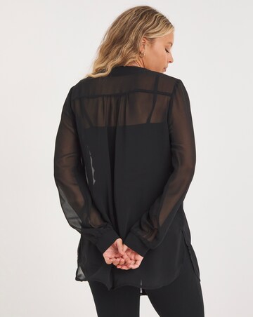 Black Long Sleeve V Neck Sheer Shirt | Simply Be