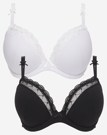 2 Pack Rachel Everyday Embroidery Padded Plunge Bras | Simply Be