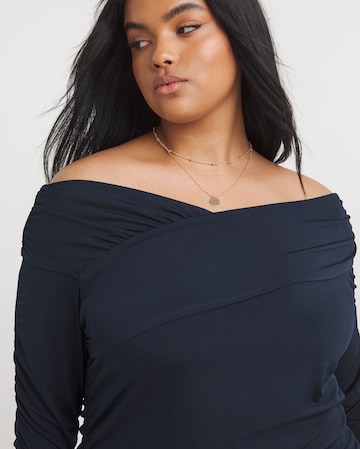 Navy Ruched Off The Shoulder Top | Simply Be