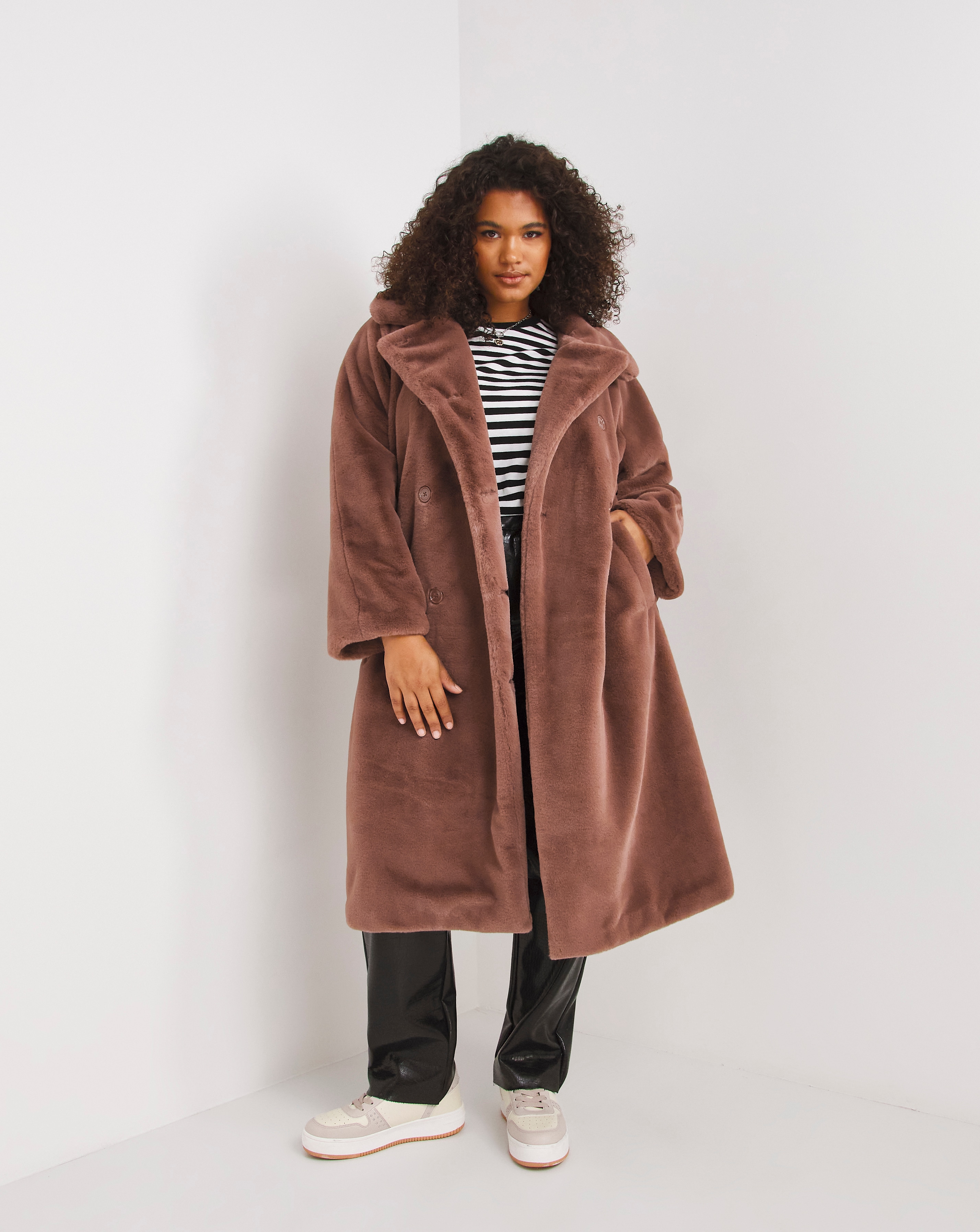 Pink Longline Faux Fur Coat | Simply Be