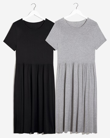 2 Pack Black/Grey Marl Short Sleeve Smock Midi Dresses | Simply Be