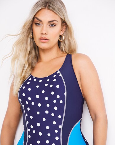 Sports Colourblock Racer Back Swimsuit | Simply Be