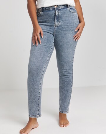 Mid Blue Lara Slim Mom Jeans | Simply Be