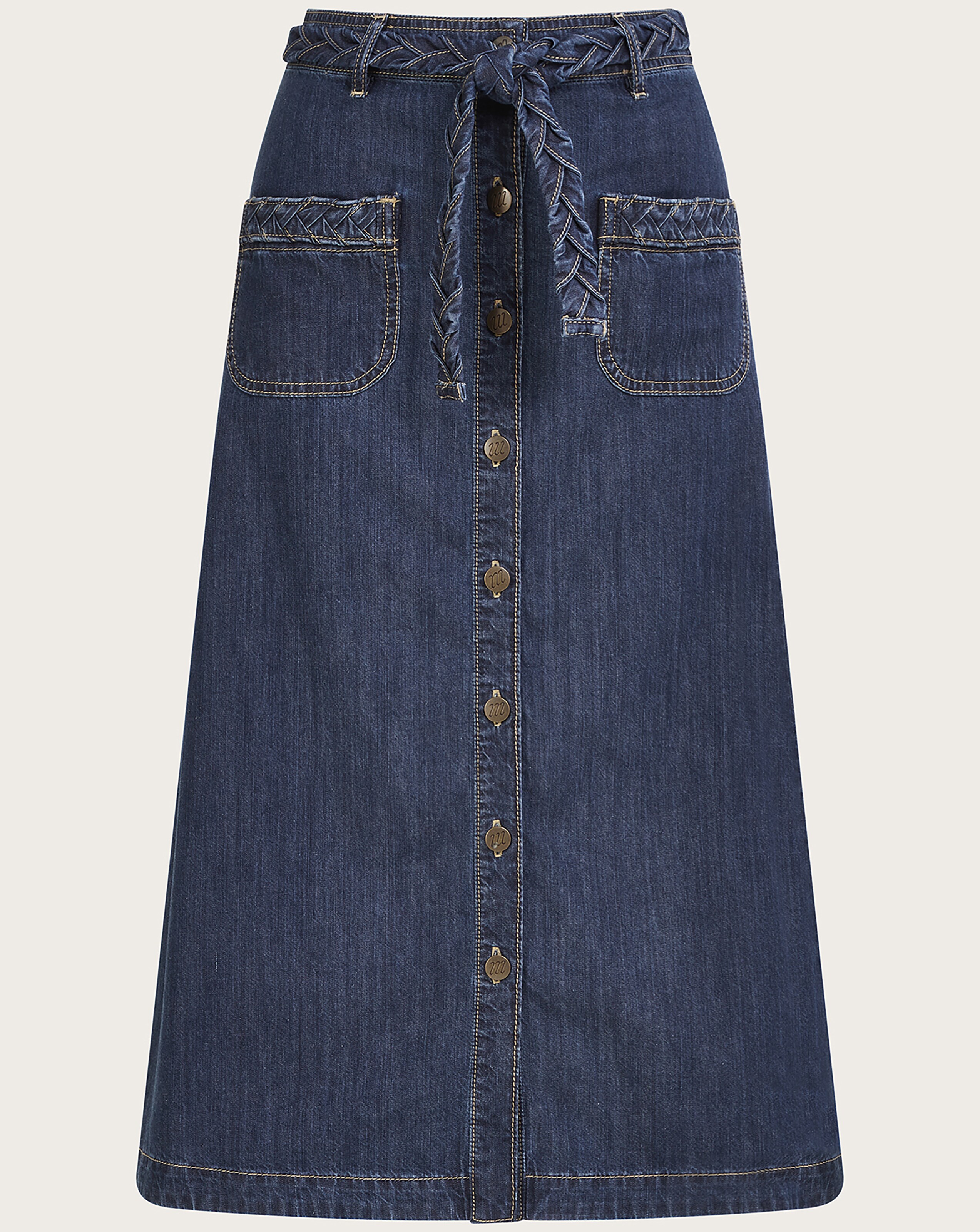 Monsoon Plait Pocket Denim Midi Skirt | Simply Be