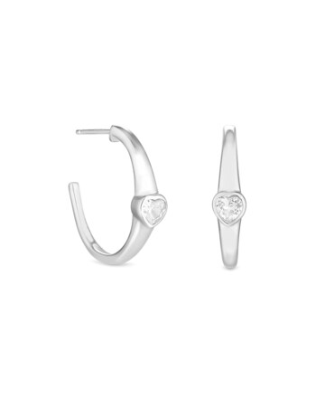 Simply Silver Sterling Silver 925 Cubic Zirconia Heart Inlay Hoop ...