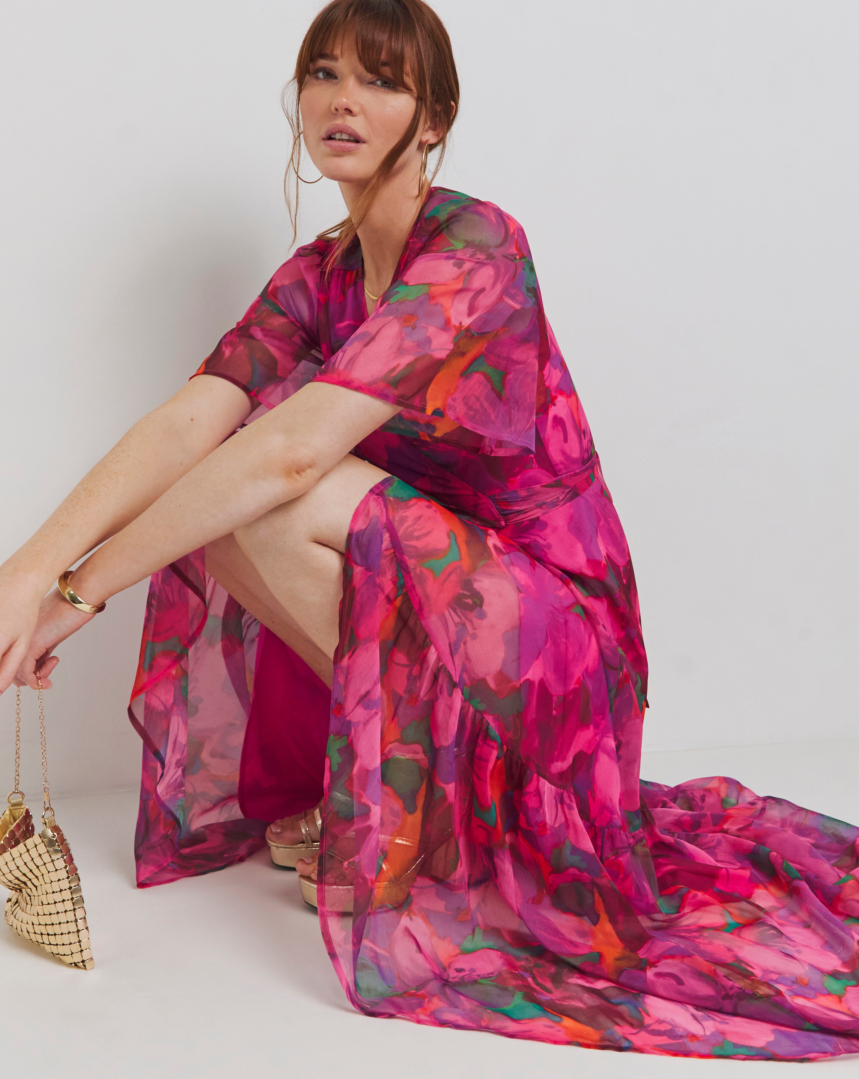 Hope & Ivy Corrine Flutter Sleeve Wrap Maxi Dress with Tie Waist ...