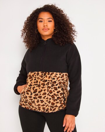 Leopard Half Zip Teddy Sweatshirt | Simply Be